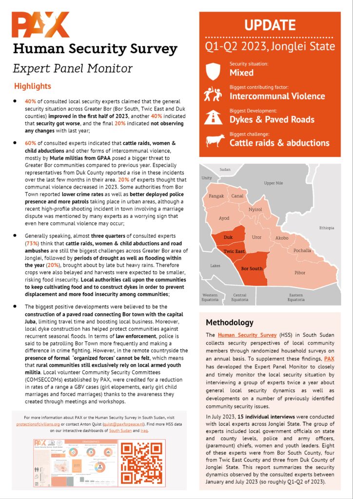 HSS Expert Panel Monitor: Q1-Q2 update from Jonglei State, South Sudan – PAX Protection of Civilians