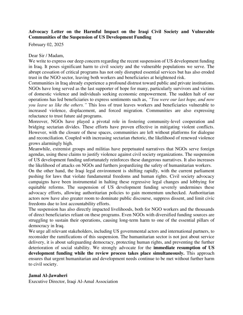 Iraq Partners Reflect on USAID Decision – PAX Protection of Civilians